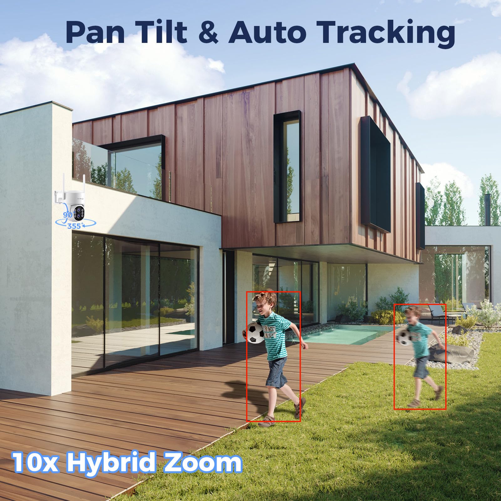 2K Wireless Security Camera System, Plug-in Outdoor PTZ WiFi Camera System, 4pcs Dual Lens Pan Tilt WiFi Camera with Auto Tracking, 10CH WiFi NVR with 500GB HDD for 24/7 Recording (Add-on Camera)