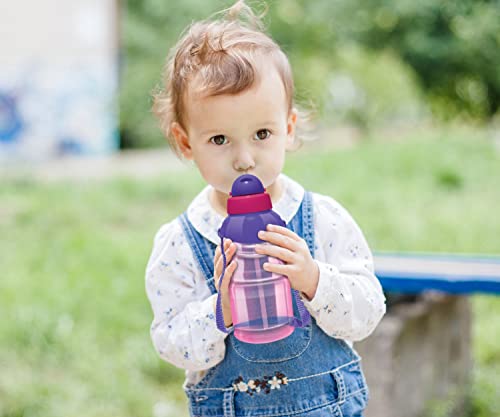 4- pack Kids Water Bottle with Straw for School 13 oz Spill Proof Sippy Cup Flip Top Lid Small Cute Toddler Water Bottle- Bulk Reusable for Trips, Lunch, Day Cares Carry Strap Multi-color BPA Free