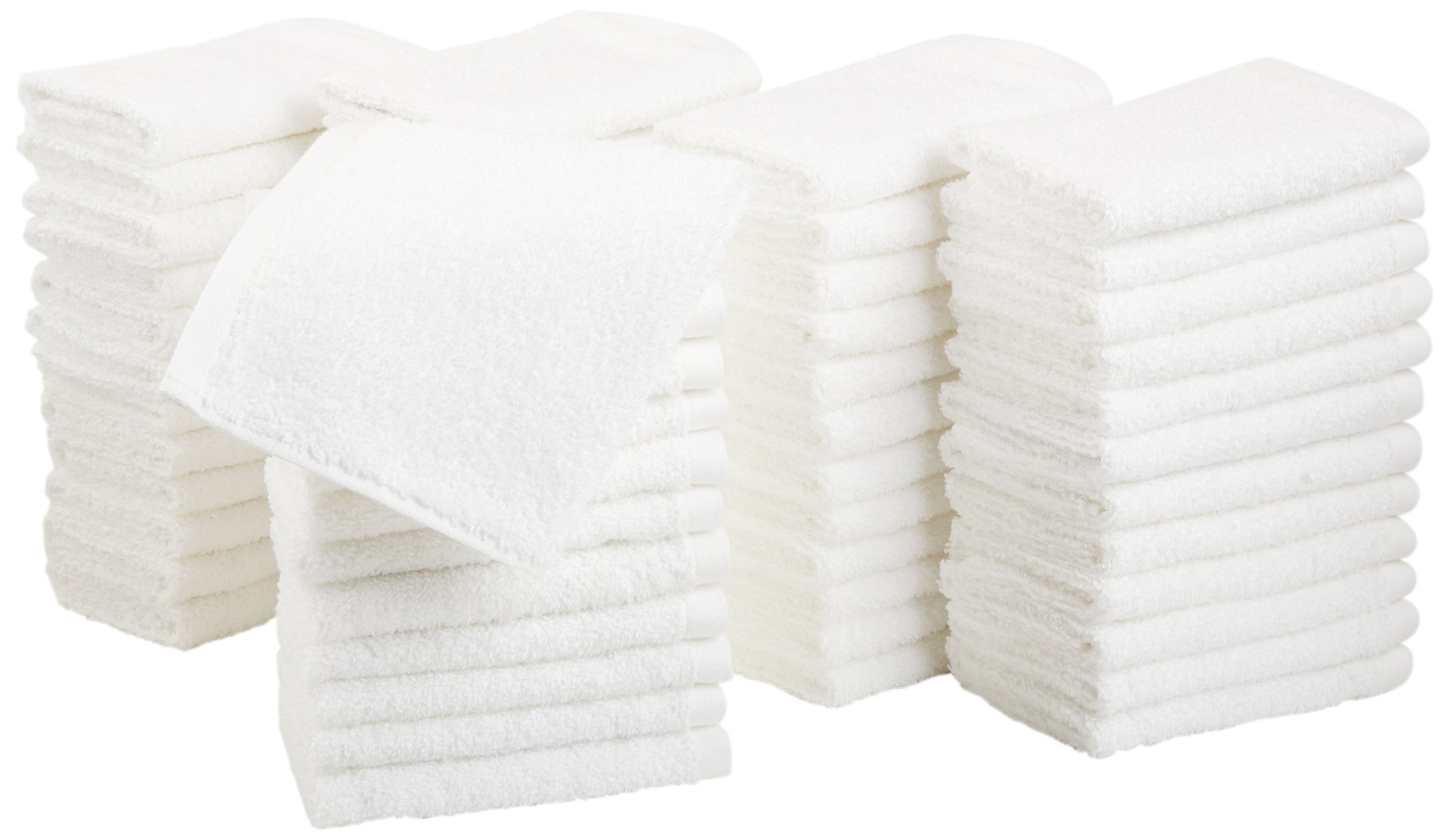 Amazon Basics Fast Drying, Extra Absorbent, Terry Cotton Washcloths - Pack of 60, White, 12 x 12-Inch