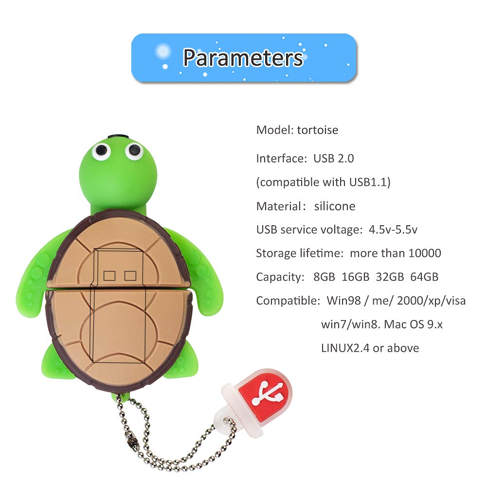 LEIZHAN Cute Turtle Flash Drive 32GB Cartoon Sea Animal Thumb Drive Character Computer USB Memory Stick Pendrive Gift for Kids, Teacher, Friends