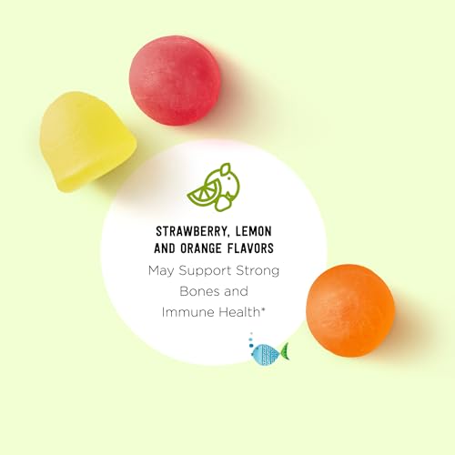 Amazon Brand - Mama Bear Organic Kids Vitamin D3 25 mcg (1000 IU) Gummies per serving, Bone and Immune Health, Strawberry, 80 Count
