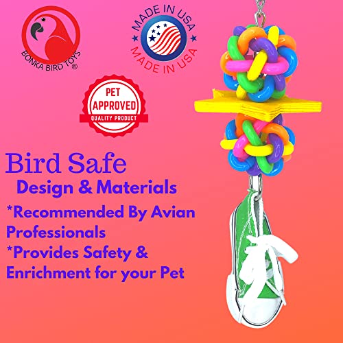 Bonka Bird Toys 1356 Star Sneaker Rubber Chew Wood Cotton Parrot Quaker Parrotlet Budgie Cockatiel
