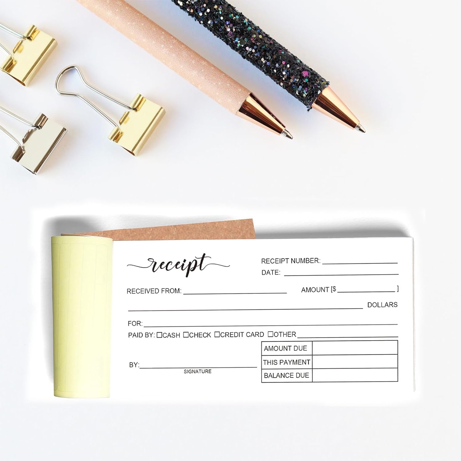 2 Packs 50-Set Receipt Pad, Carbon Duplicate Copy Sales Receipt Form, Invoice Booklet for Stores, Warehouses, Offices, and Restaurants, 6x3 Handheld, 2-Part Carbonless-White/Yellow.