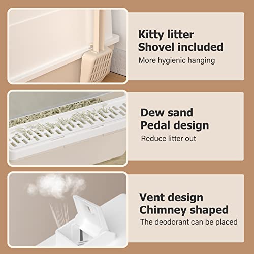 Cat Litter Box with Lid,Fully Enclosed Leak-Proof Urine Litter Box for Small Cats Approx 10Lbs,Handy Litter Scoop,Replaceable Closed/semi-Closed/Open Clamshell Litter Box