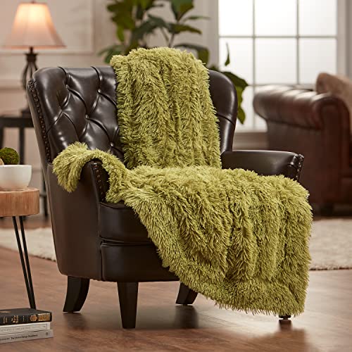 Chanasya Solid Faux Long Fur Throw Blanket - Soft, Fuzzy Throw Blanket - for Bed or Couch - 50" x 65β - Olive Green