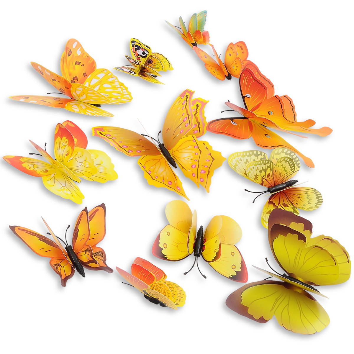 DaGou Mixed of 12PCS 3D Pink Butterfly Wall Stickers Decor Art Decorations¡ (Yellow)