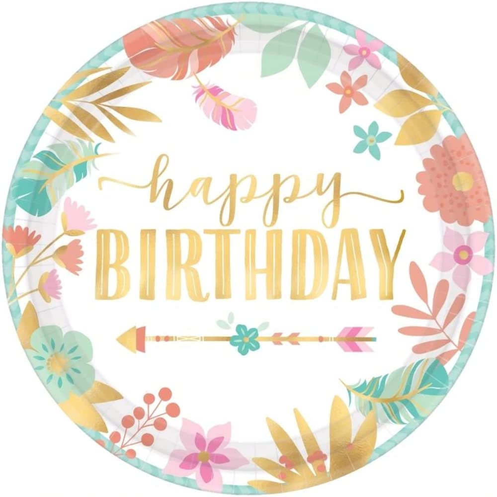 Amscan Boho Birthday Girl Round Paper Plates - 7" | Pack of 8