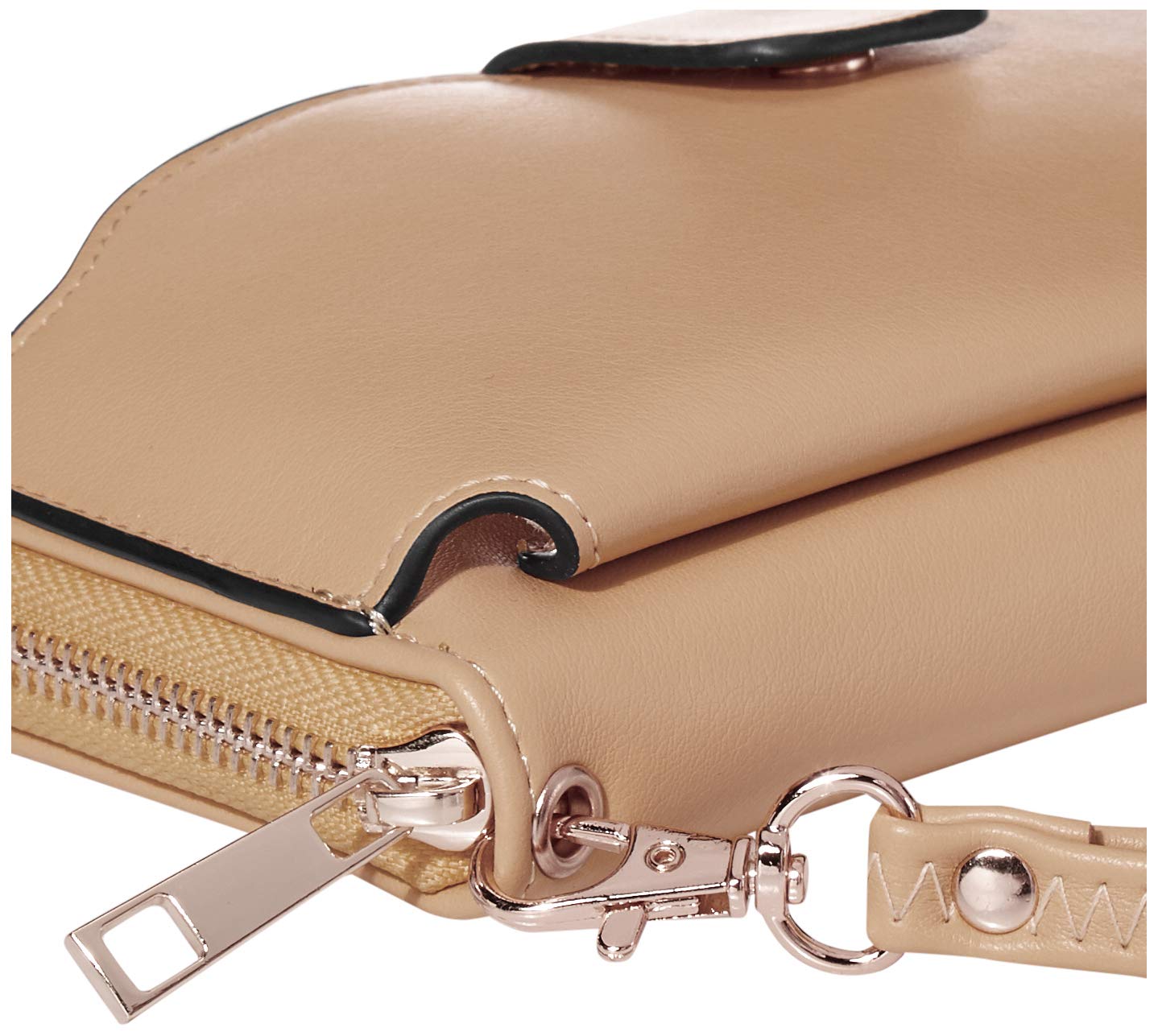Amazon Essentials Women Wristlet Wallet with Cell Phone Holder Zip Around Wallet PU (Almond)