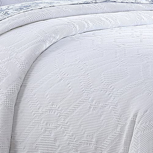Tommy Bahama | Waffle Collection | Comforter Set Cotton Bedding in a Reversible Waffle Weave Texture, King, White,USHSA51166596,3