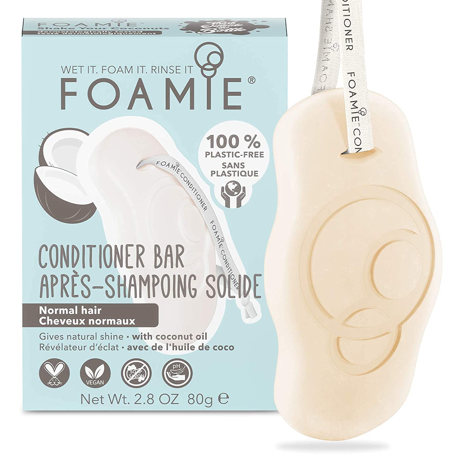 Foamie Conditioner bar Shake Your Coconut, Hair Conditioner Bar for Damaged Hair with All-Natural Eco-Friendly Ingredients, Plastic Free, Cruelty Free, Vegan Conditioner Bar for All Hair Types