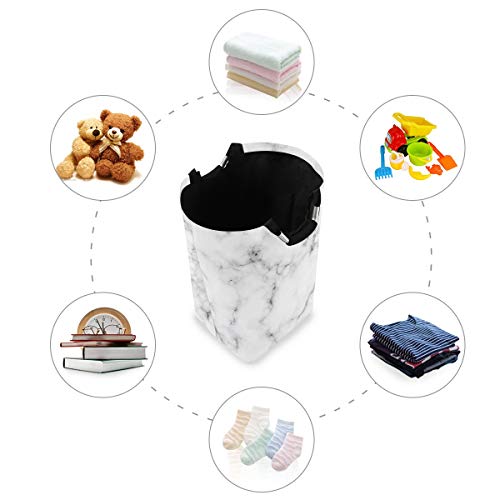 Moudou Marble Laundry Basket Foldable Laundry Hamper Large Clothes Toys Basket with Handles for Laundry Room, Bathroom, Bedroom, Dorm