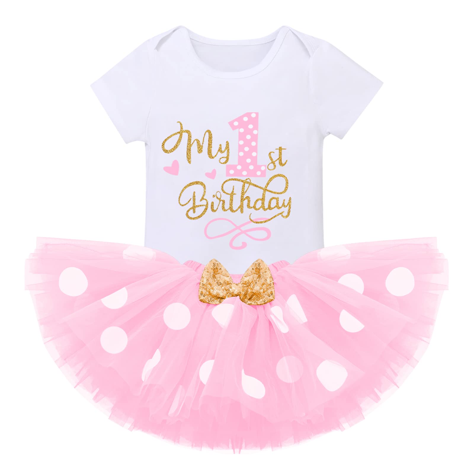 First Birthday Girl Outfit It’s My 1st Birthday Outfits Cake Smash Photo Props Newborn Christmas Outfit Pink Tutu Skirts Set Romper Headband Toddler Summer Clothes Short Sleeve Tutu for Toddler Girls