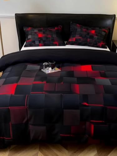 3-Piece Grid Duvet Cover Set - Ultra-Soft, Breathable Fabric - includes 1 Duvet Cover & 2 Pillowcases for Comfortable Sleep (EJBTTAA018,king(103.94''*90.16''))