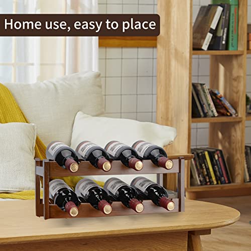 Bamboo Wine Rack, 2-Tier 8-Bottle Freestanding Display Wine Organizer Storage Shelf Table Top Countertop tle Cabinet Wine Holder for Kitchen Dining Living Room Bar Pantry Wine Cellar Basement