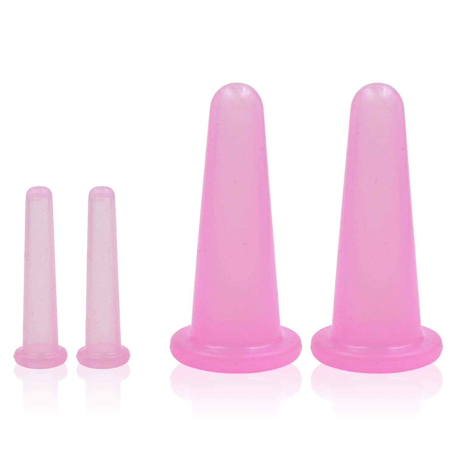 KRISMYA 4 Pcs Facial Cupping Set,Natural Silicone Facial Massage Cup for Body,Face,Neck,Back,Eye Massage,Vacuum Tank,Perfect for Body,Facial Care,Anti-Aging Beauty Tool(2 Small&2 Large, Pink)