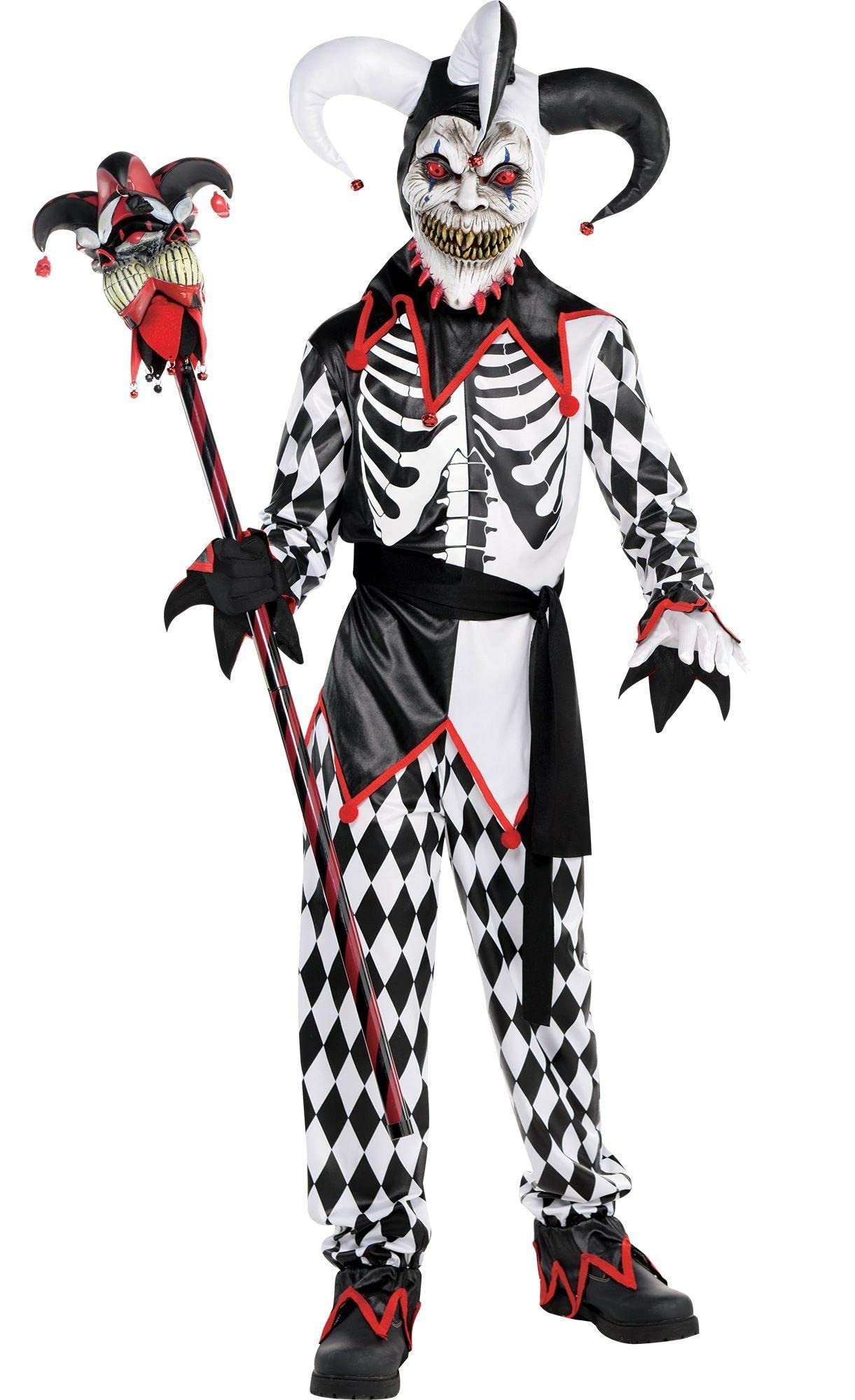 Amscan Adult Black & White Sinister Jester Costume Set - Plus XXL (48-52) - Haunting Party Wear Perfect for Halloween and Themed Party Fun