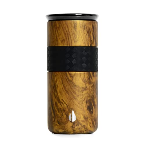 Elemental Artisan Insulated Tumbler, Triple Wall Coffee Travel Mug, Reusable Stainless Steel Coffee Tumbler with Ceramic Lid, Thermal Coffee Cups for Hot (6 Hrs) & Cold (18 Hrs), 16oz - Teak Wood