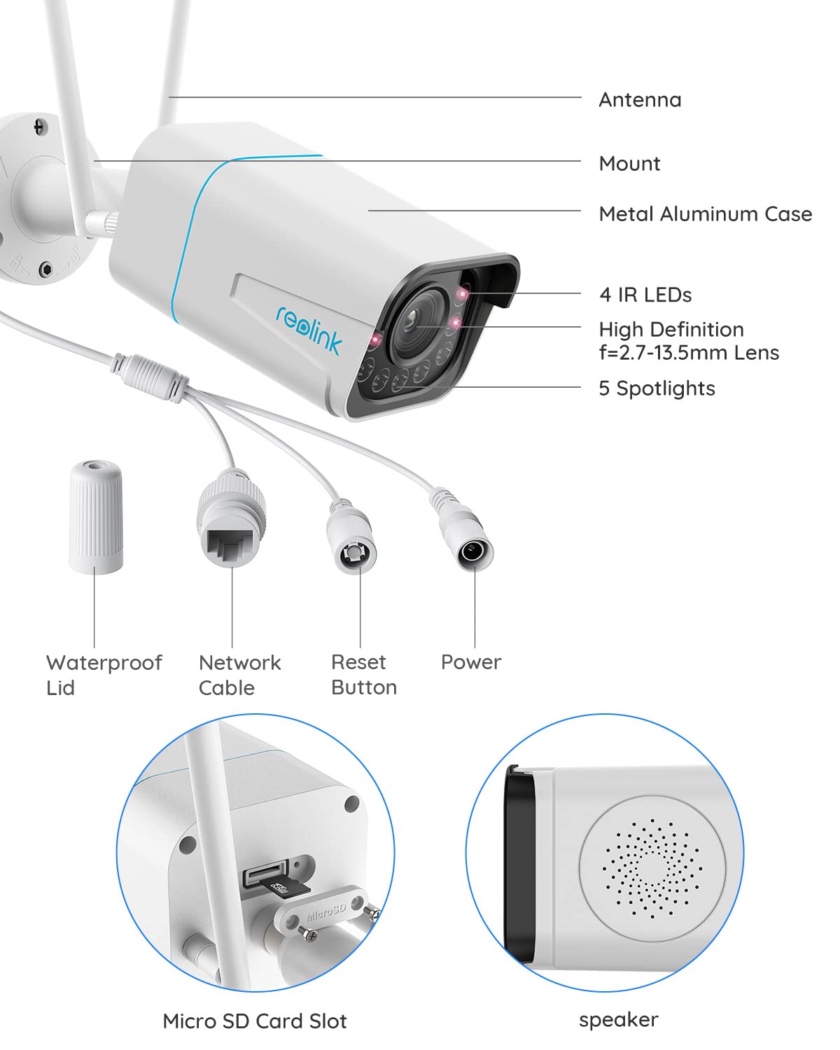 REOLINK RLC-511WA - 5MP Security Camera Outdoor with Spotlights, 5X Optical Zoom, Color Night Vision, Person/Vehicle Detection, 2.4/5 GHz WiFi Home Security Camera System, Supports Smart Playback