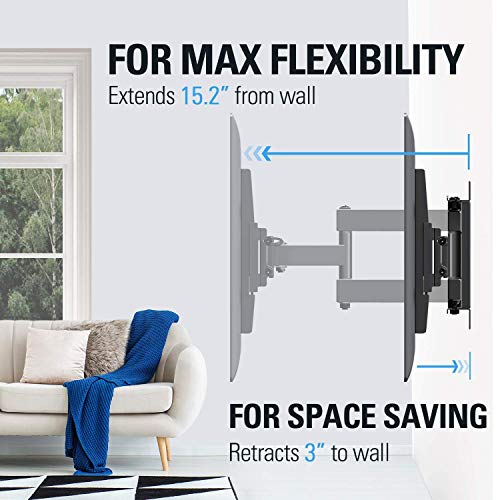 Mounting Dream Full Motion TV Wall Mount and Soundbar Bracket Bundle, TV Bracket for 26-55 Inch TVs, Max VESA 400x400mm and 99 LBS, Sound Bar Mount for Mounting Above or Under TV Up to 15 LBS
