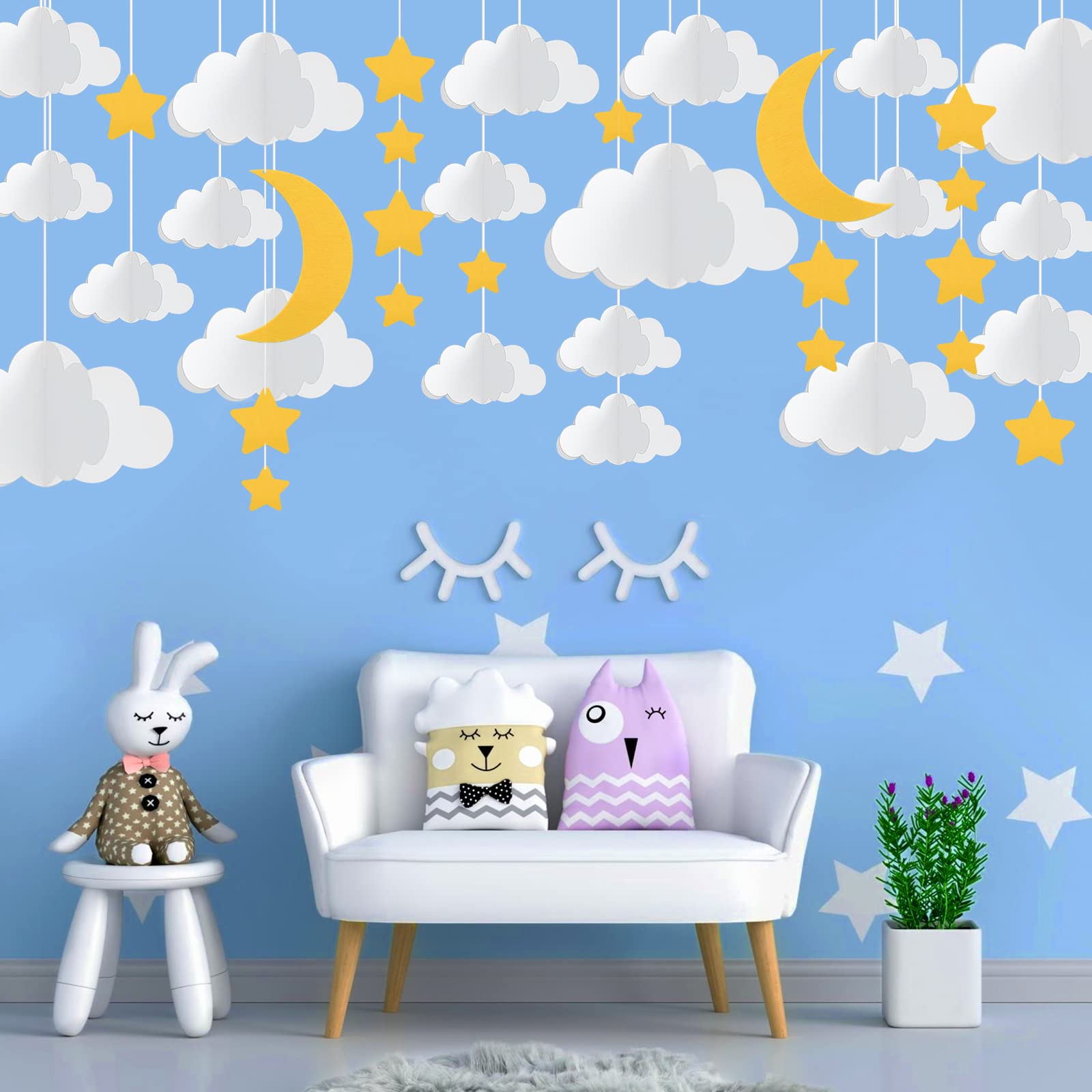 37 PCS 3D Cloud Decorations Hanging Clouds for Ceiling Cloud Party Decorations Felt Fake Cloud Ornaments Cloud Props for Art Wedding Birthday Nursery Classroom Children Room