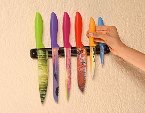 Black Wall-Mounted Magnetic Kitchen Knife Holder - BEHOLD by Chef's Vision - Magnetic Strip for Kitchen Knives - Stylish Kitchen Knife Bar Display - Ideal For Color Knives