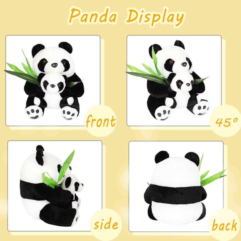 AIXINI 10" Plush Panda Stuffed Animals with Panda Baby Soft Toy, Native Mom & Baby Plush Bamboo Panda