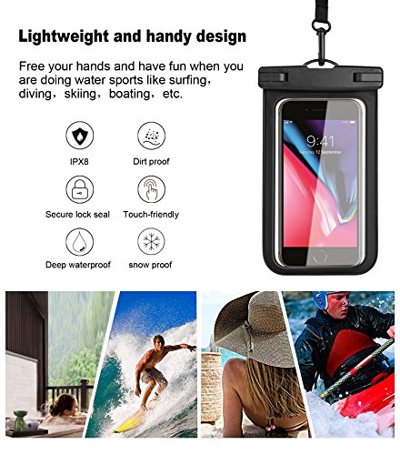 Cloudio Universal Waterproof Case, IPX8 Cell Phone Dry Bag Pouch up to 6.2" for iPhone X/8/8+/7/7+/6/6s/6s Plus, Samsung Galaxy S9/S9+/S8/S8+/ Note 8, LG Moto ZTE HTC Alcatel Google Sony BLU - Black