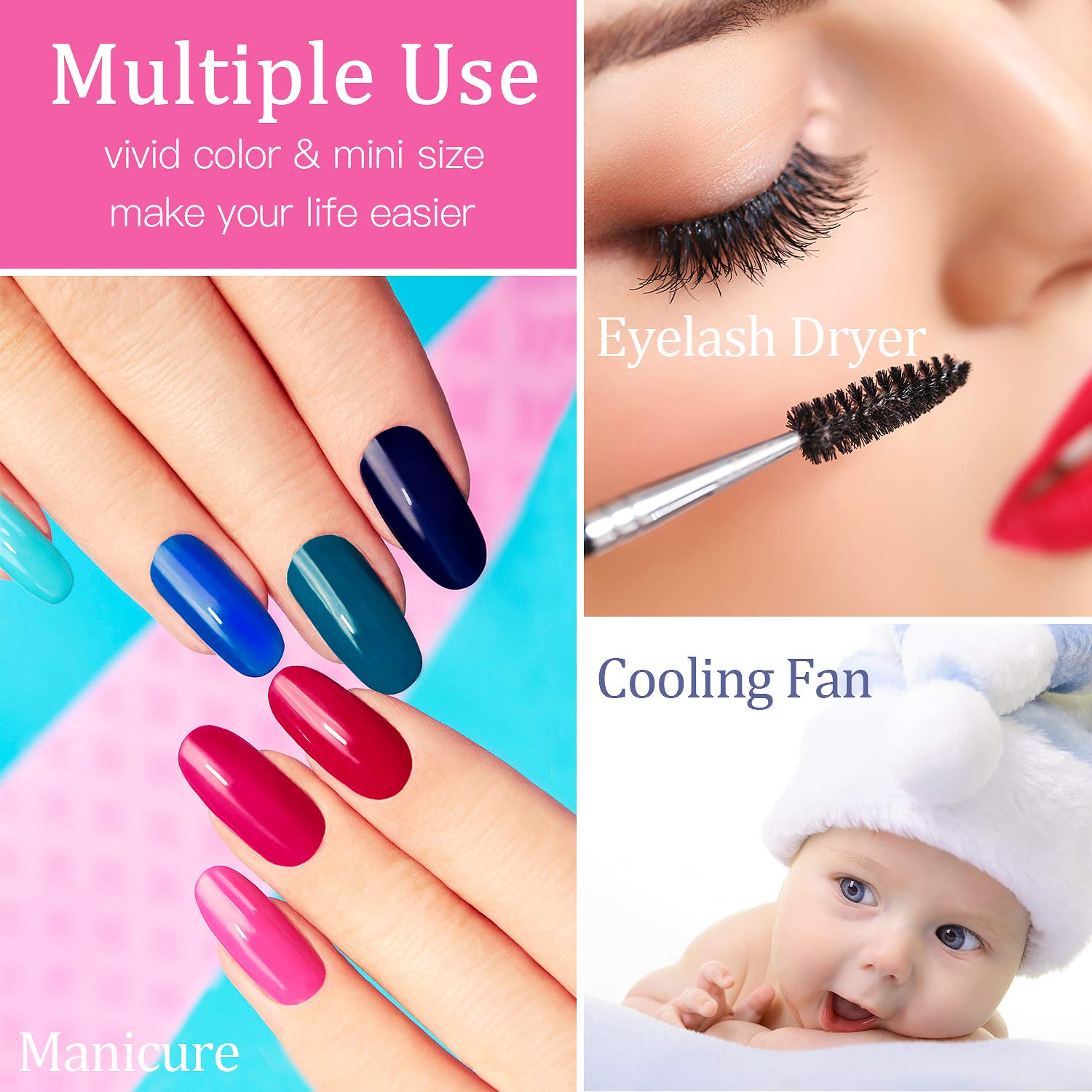2 Pieces Mini Portable Fan USB Air Conditioning Blower Mini Air Conditioning Fan Mini Dry Fan Tool Eyelashes Dryer Fan for Eyelash Extension (Purple and Rose Red)