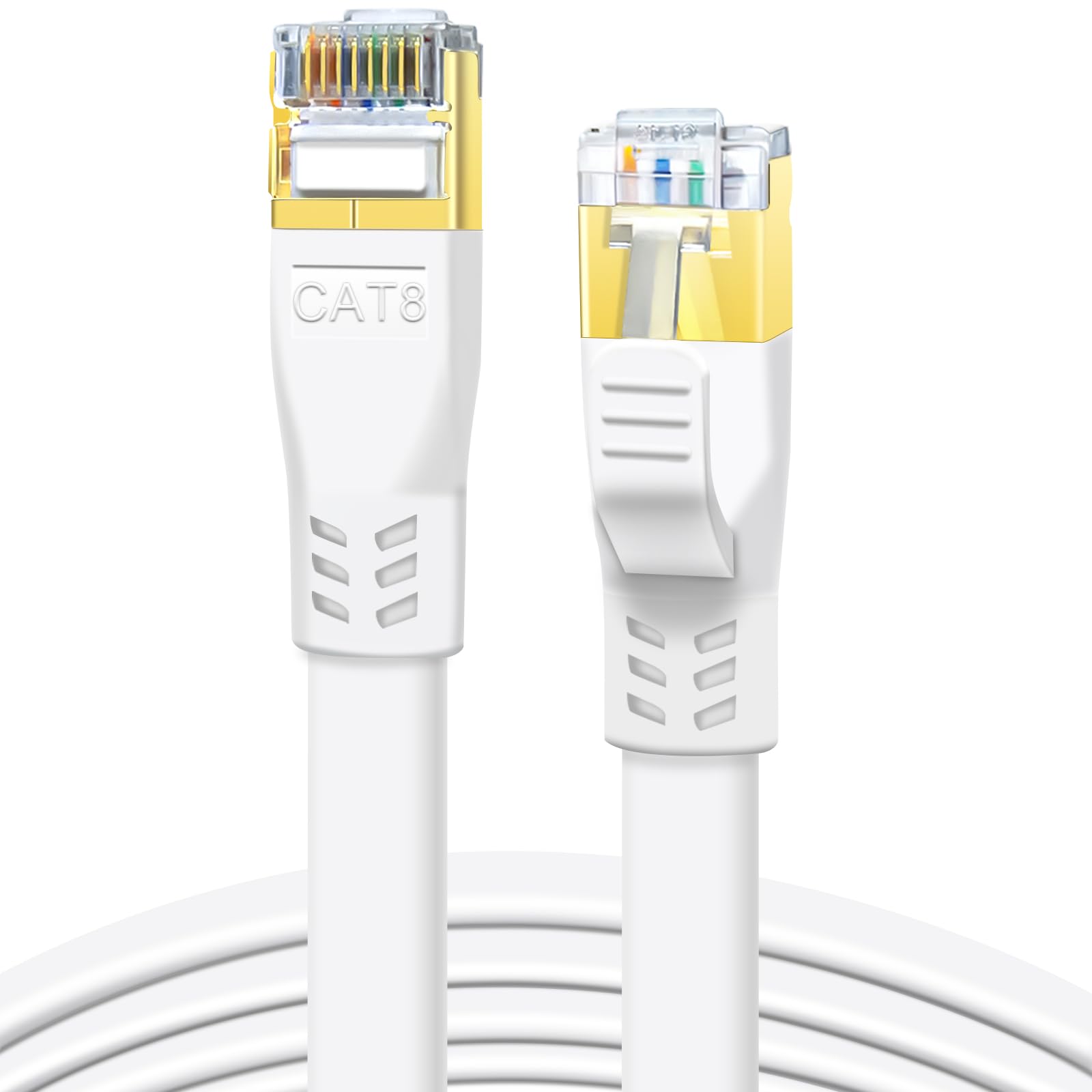 DDMALL CAT8 Ethernet Cable 100ft, High Speed 40Gbps 2000MHz Shielded S/FTP, Flat Gigabit Network LAN Patch Cord with RJ45 Connector for Gaming, PS5, PS4, PS3, Xbox, Router, Modem (100ft White)
