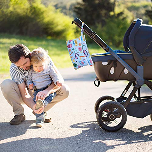 Damero 2Pcs Wet Dry Bag with 2 Zippered Pockets and Snap Handle for Cloth Diaper, Swimsuit, Clothes, Ideal for Travel, Exercise, Daycare, Roomy and Water-Resistant (Small+Large,Summer Style)