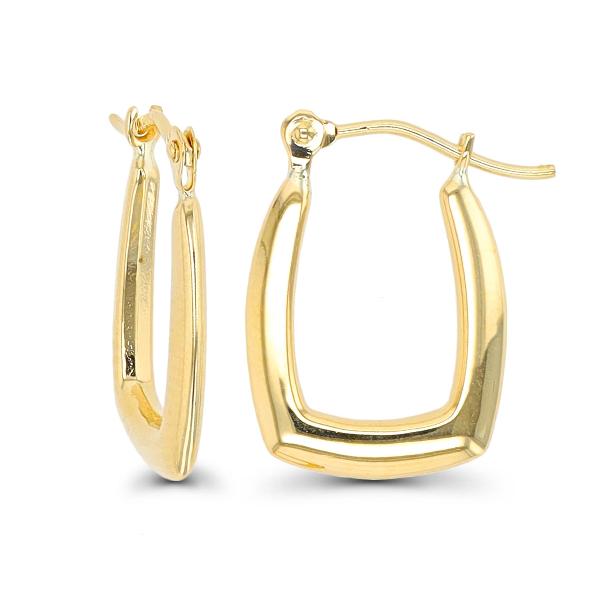 14K Yellow Gold Square Hoop Earrings with Hinged Clasp | 2x17mm Hoop | Hypoallergenic Hoops For Sensitive Ears | Squared Hoops | Solid Gold Earrings For Women