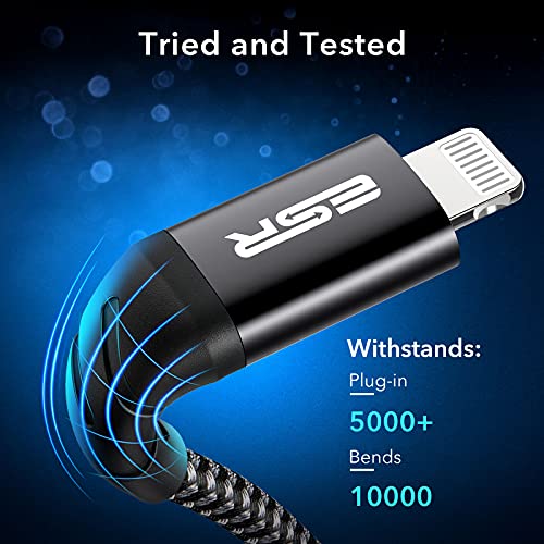 ESR USB-C to Lightning Cable, 0.5 ft (0.2 m), MFi-Certified, PD Fast Charging Cable for iPhone 14/14 Plus/14 Pro/14 Pro Max, iPhone 13/12 Series, iPhone SE 2022/11/XR, Braided Nylon, Black