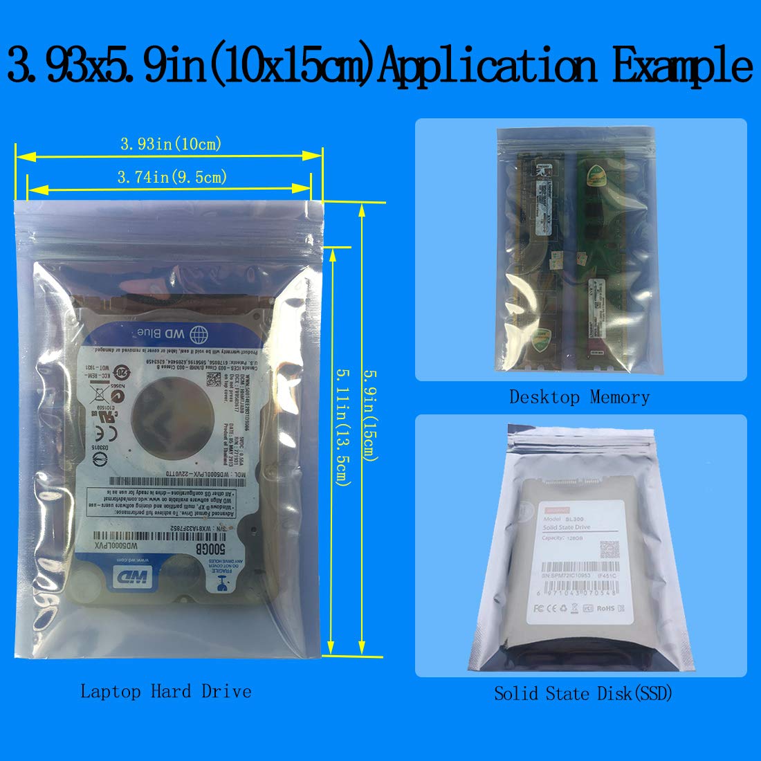 Daarcin Anti Static Bags,ESD Bags,30pcs Mixed Sizes Antistatic Resealable Bags for 3.5 Hard Drive, 2.5 Solid State Drive,with Labels, ESD Shielding Bags for Varieties of Electronic Device