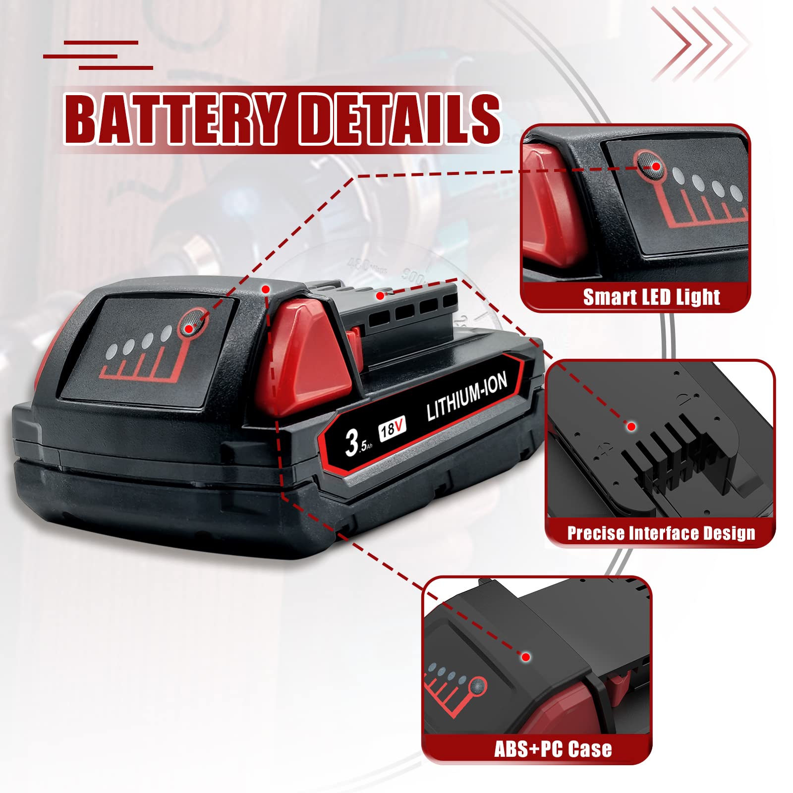 2Pack 18V 3.5Ah Replacement for Milwaukee M18 Battery, Compatible with Milwaukee 18V Battery 48.11.1815 48-11-1820 48-11-1828 48-11-1840 48-11-1850 48-11-1852