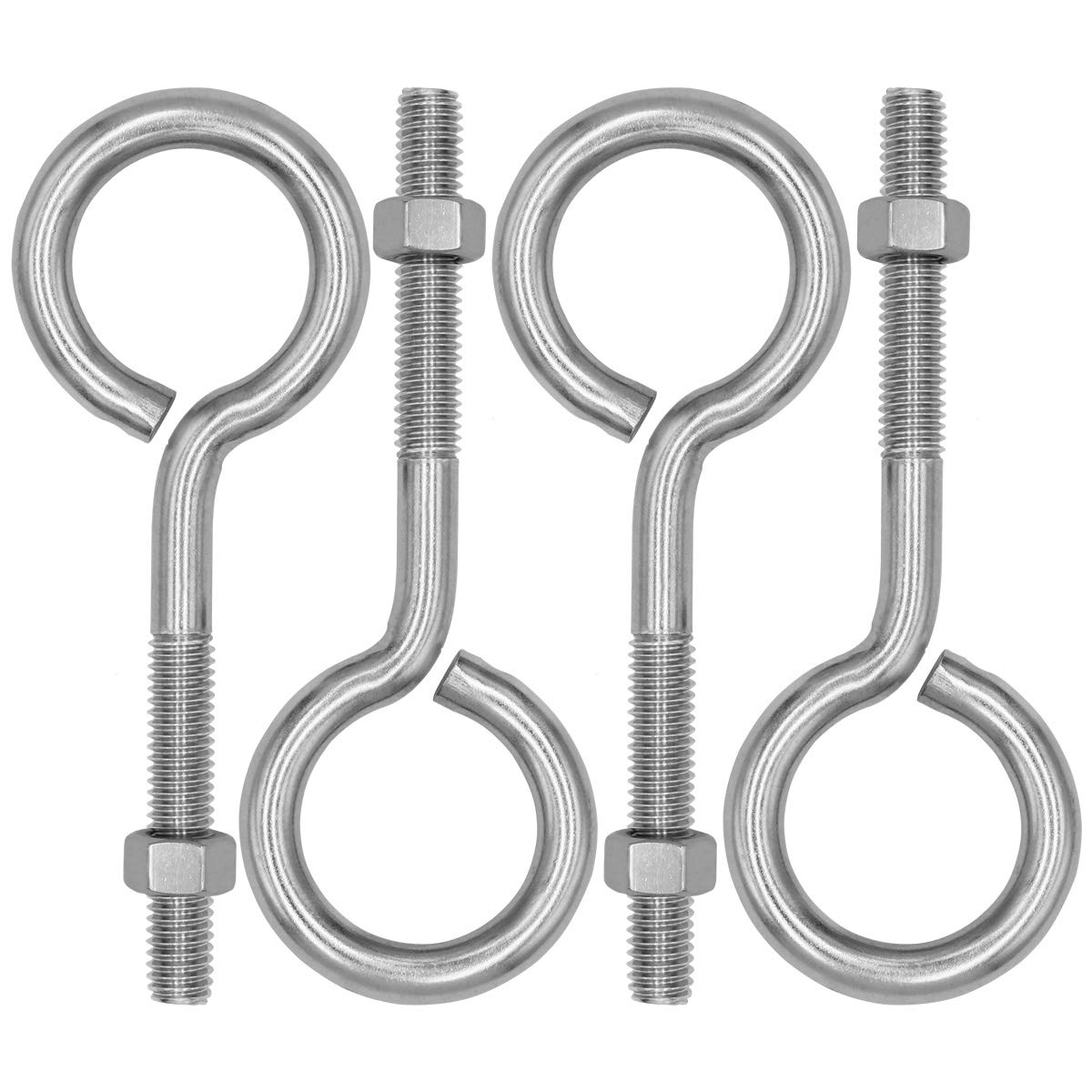 Stainless Steel Eyebolts with Nuts,4 Pcs 3/8 x 5 inch Long Heavy Duty Threaded Eye Bolts for tie-Downs, Lifting and securing Cables Wires