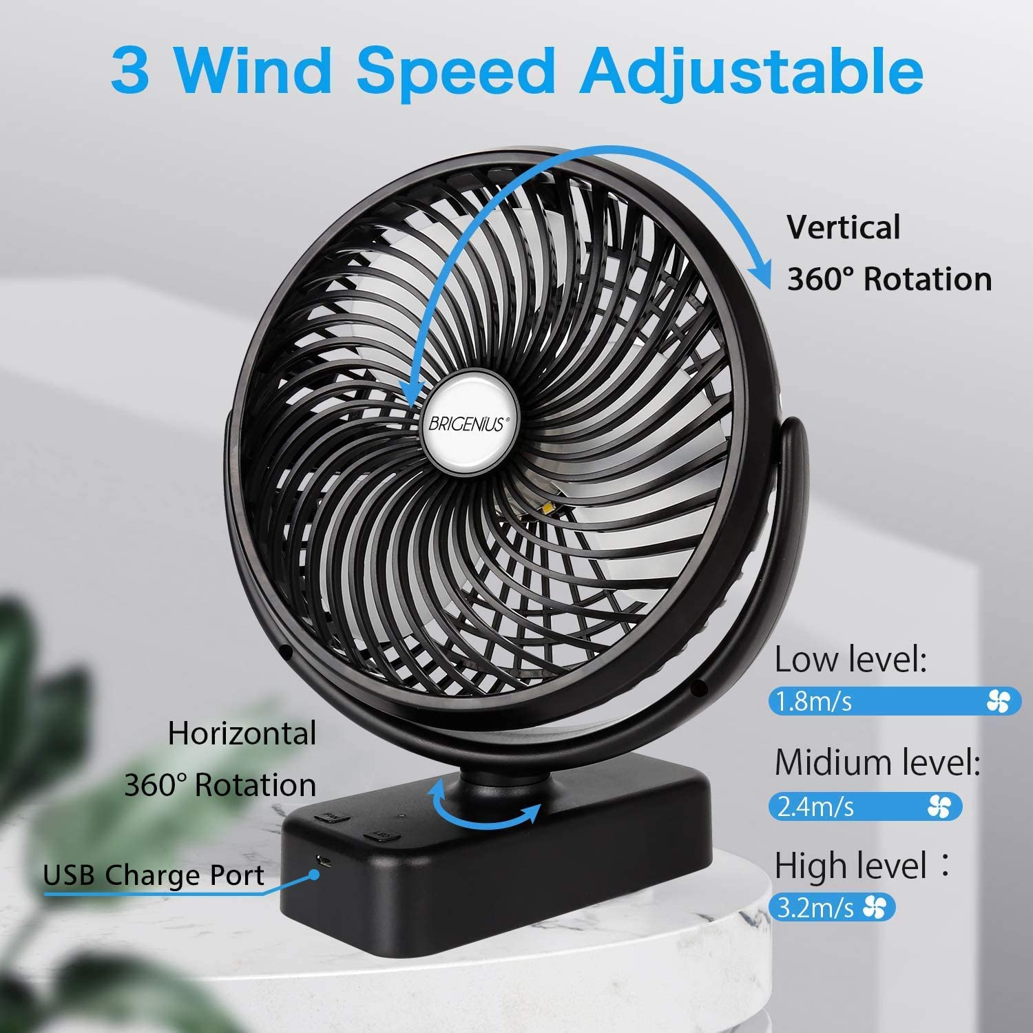 AJOYEUX Camping Fan Rechargeable 5000mAh Tent Fan with LED Lantern 7-Inch Battery Operated USB Fan Powerful for Camping Home Office RV