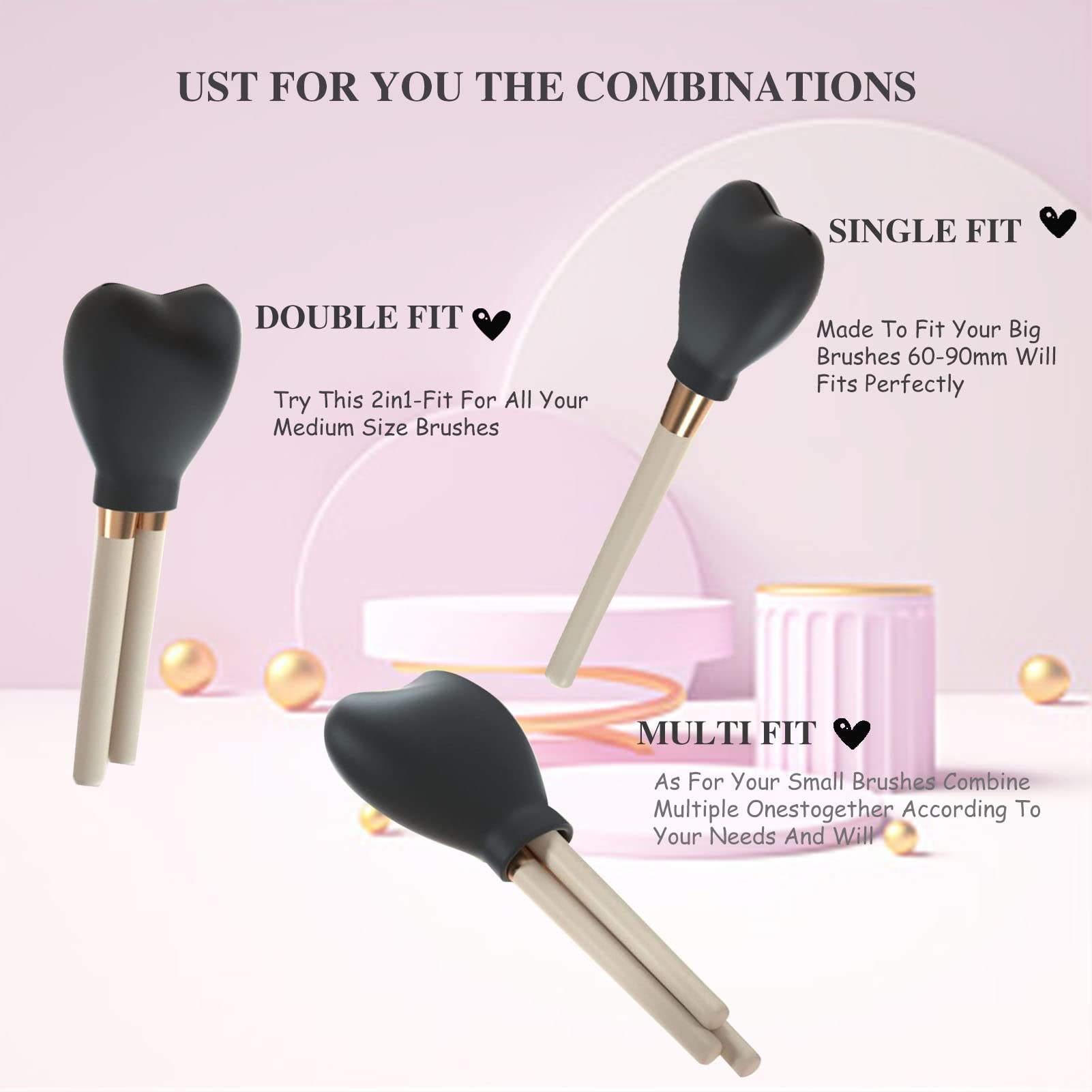 3-Pack Makeup Brush Cover Reusable Dust Protector Makeup Organizer For Foundation Brush Travel Makeup Brush Cover (Purple) (Color : Black)