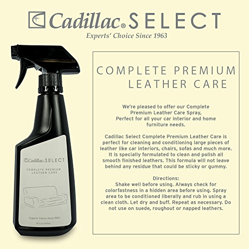 Cadillac Select Leather Furniture Cleaner and Conditioner for Couch, Car Auto Interior Seats, Bags, Jackets, Large Leather Surfaces β Complete Care Spray
