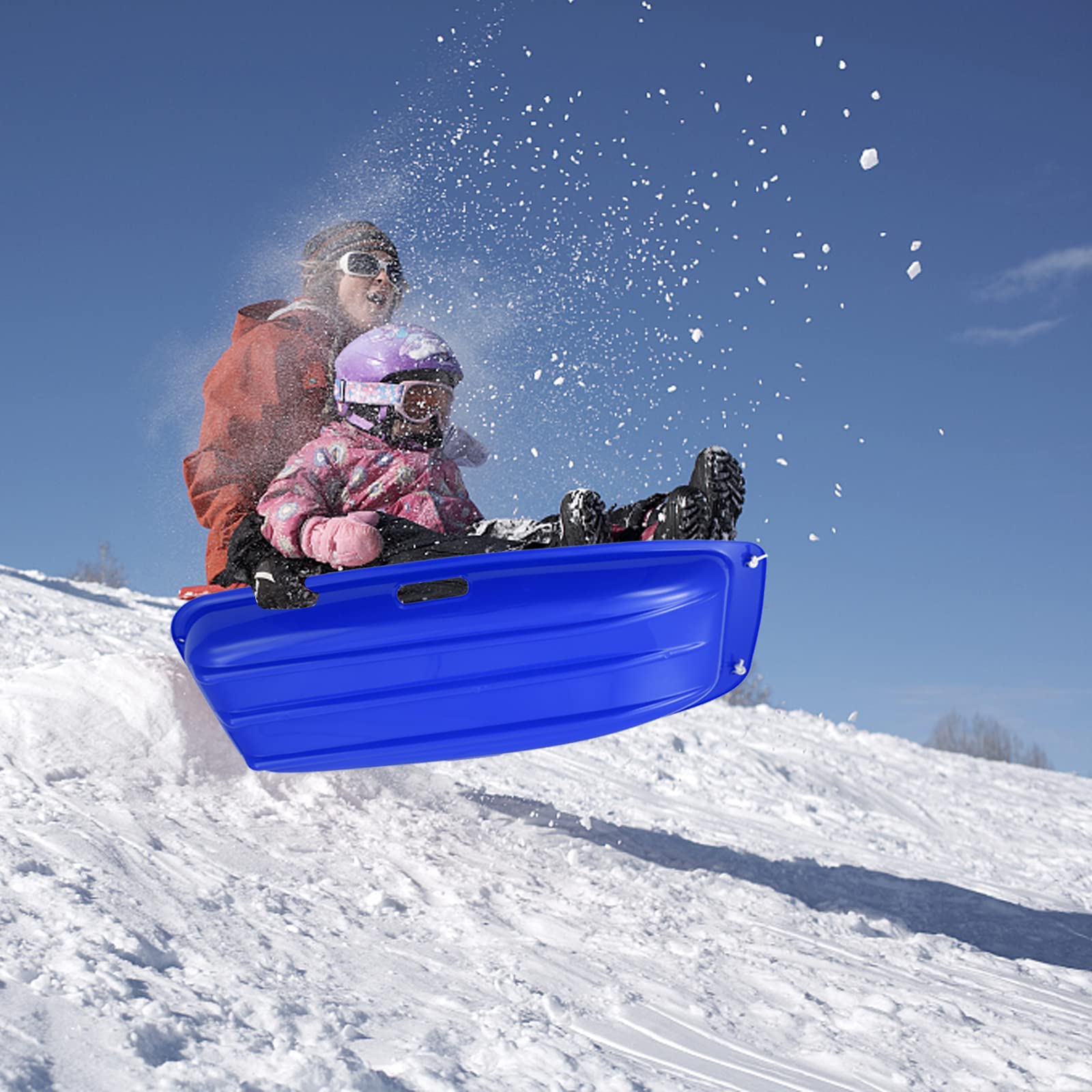 2 Pcs Plastics Snow Sled,Snow Sleds with Handle and Rope,Outdoor Winter Sledding Gift for Kids (Blue)