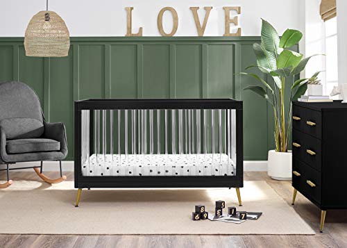 Delta Children Sloane 4-in-1 Acrylic Convertible Crib - Includes Conversion Rails, Black w/Melted Bronze