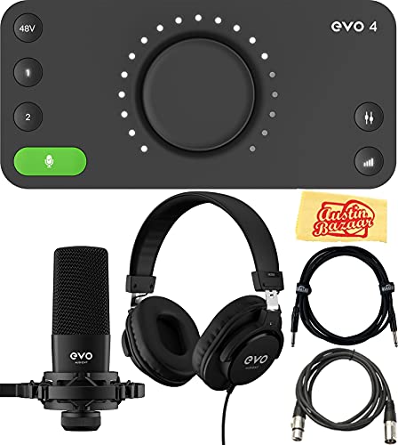 Audient EVO Start Recording Bundle with EVO 4 2-In/2-Out USB Audio Interface, SR1 Condenser Mic, SR2000 Headphones, Shockmount, XLR Cable, Instrument Cable, and Austin Bazaar Polishing Cloth