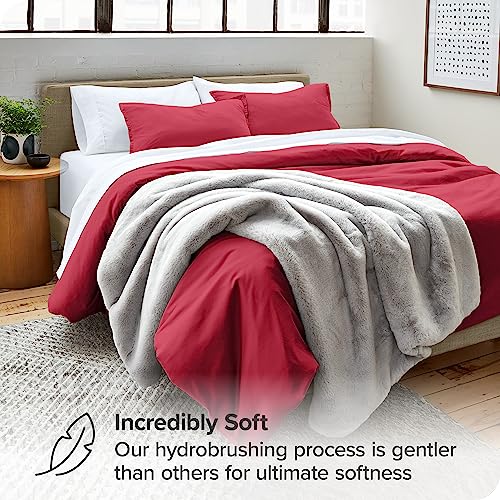 Bare Home Duvet Cover Queen Size - Premium 1800 Super Soft Duvet Covers Collection - Lightweight, Cooling Duvet Cover - Soft Textured Bedding Duvet Cover (Queen, Red)