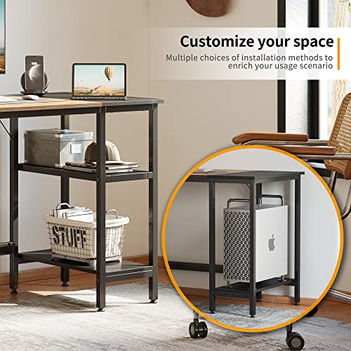 CubiCubi Computer Home Office Desk, 55 Inch Small Desk Study Writing Table with Storage Shelves, Modern Simple PC Desk with Splice Board, Brown Black Finish
