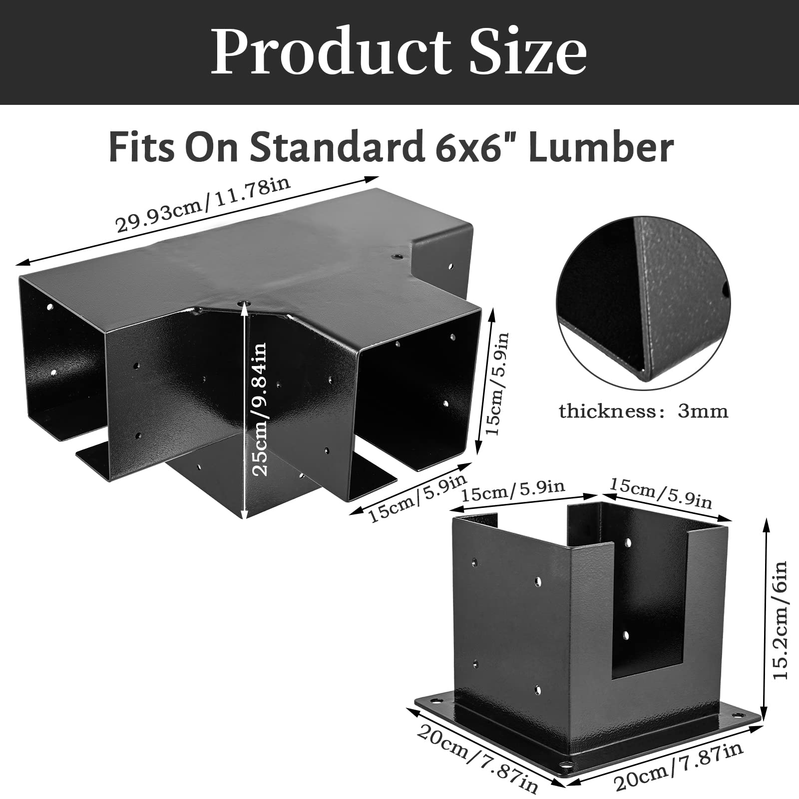 FMhotu 4-Way Pergola Brackets 6x6, 2 Set Woodwork DIY Pergola Brackets Kit, Outdoor Elevated Wood Stand Kit with Powder-Coated Steel, Post Base Brackets| Modular Pergola Kit for 6x6 Wood Post