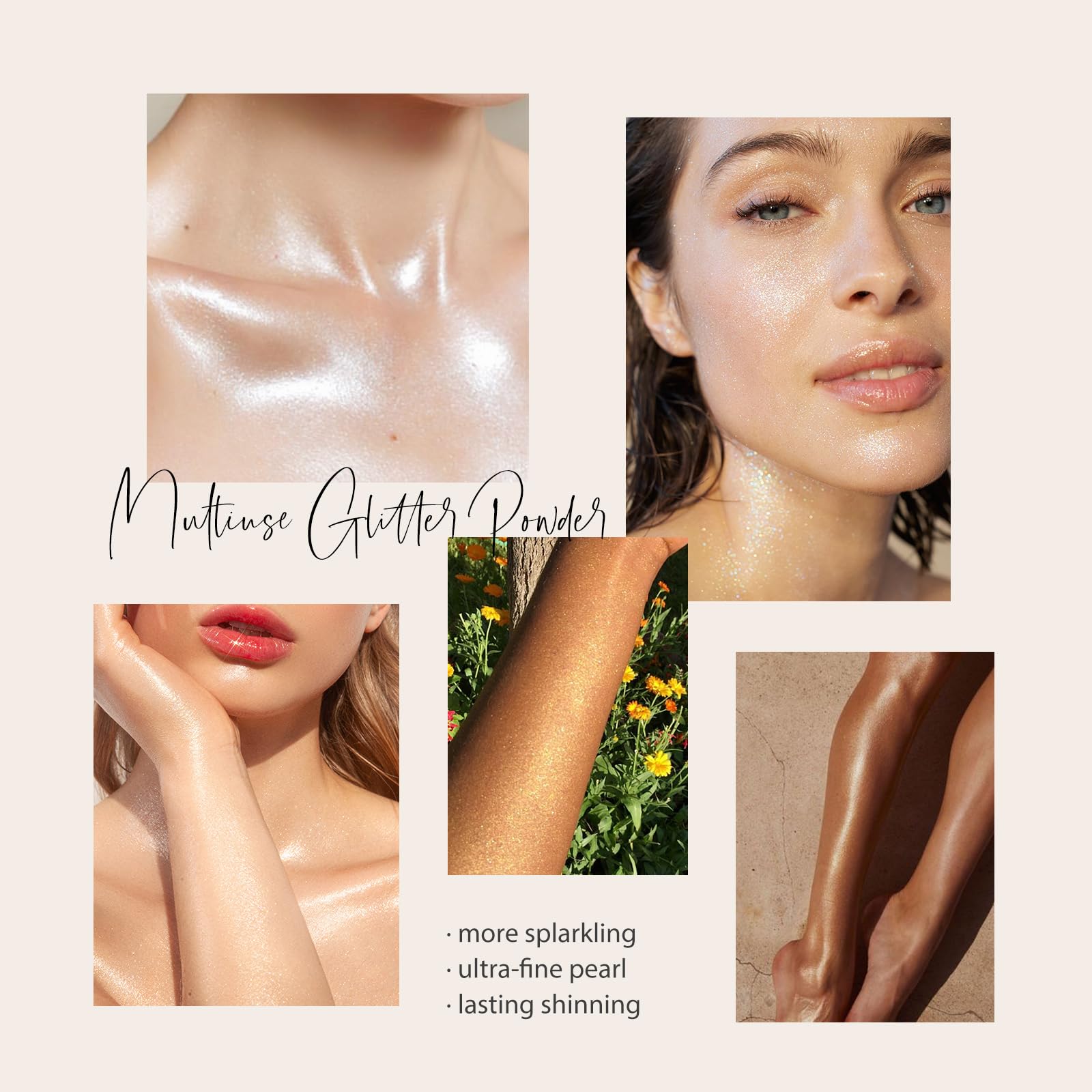 KYDA Highlighter Powder Spray, Glitter High Gloss Spray Shimmer Sparkle Powder Makeup Spray, for Face Body Cosmetic-Light Gold