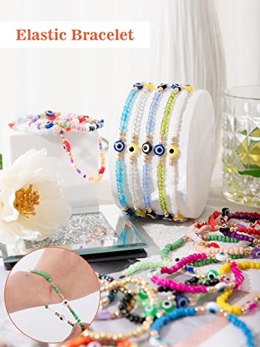 24 Pcs Beaded Evil Luck Eye Bracelets- Elastic Handmade Protection Bracelet Durable Mexican Bracelets Delicate Mal De Ojo Bracelets Evil Luck Eye Jewelry for Women Men Lucky Gift (Random Color)