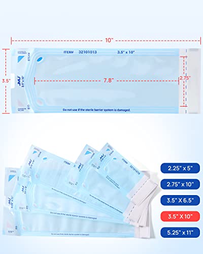 JMU Self Sealing Sterilization Pouches 3.5" x 10" (3.5x9) Autoclave Sterilizer Bags, 200/Box