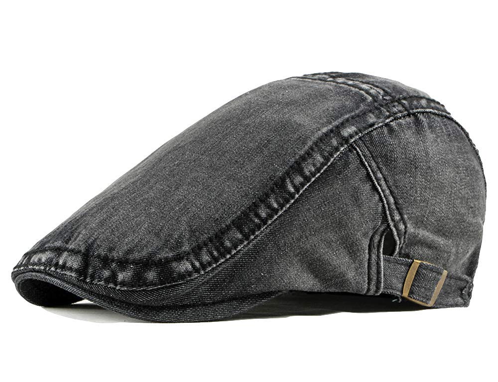 2 Pack Mens Denim Cotton Newsboy Cap Ivy Gatsby Driving Hunting Cabbie Hats (2 Pack-C)