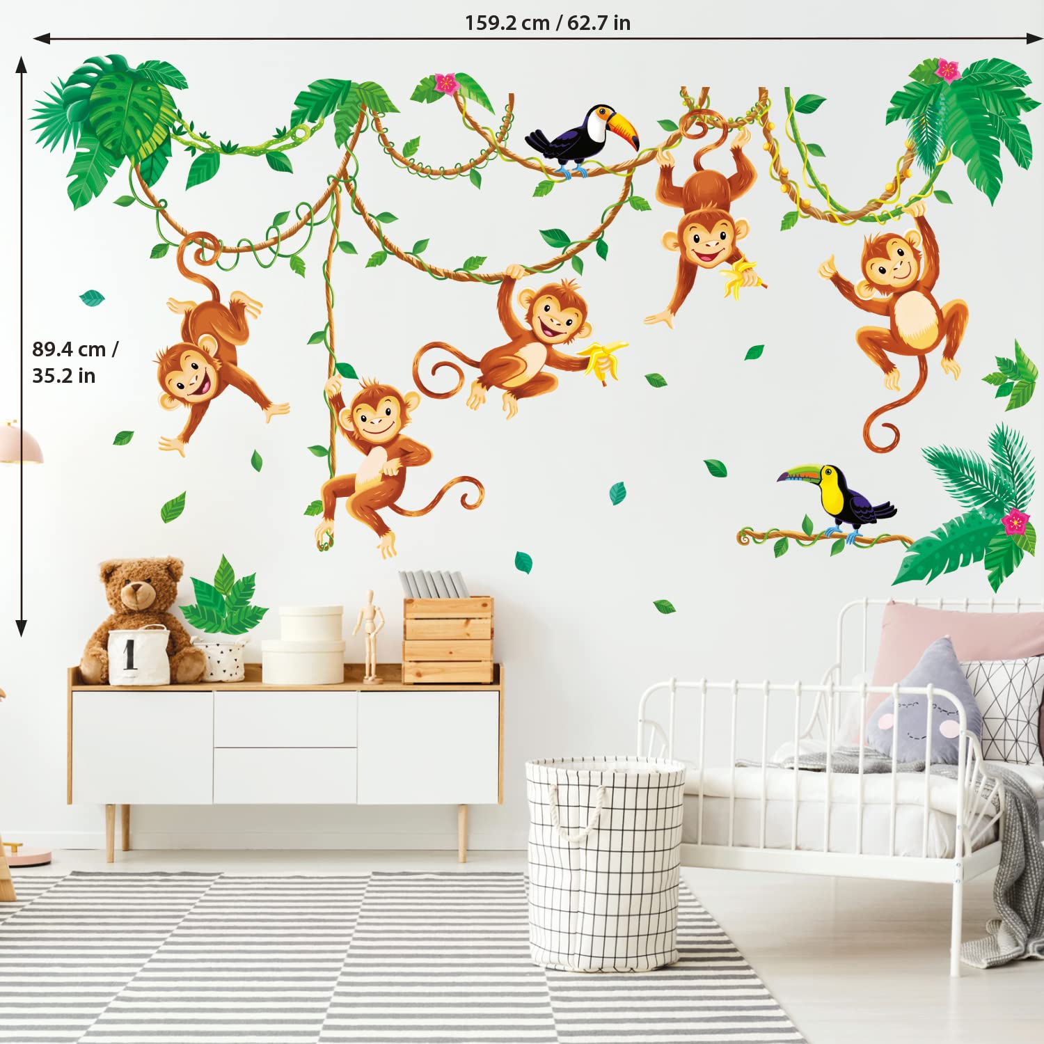 DECOWALL DWL-2013 Monkeys in Jungle Wall Stickers Wall Decals Peel and Stick Removable Wall Stickers for Kids Nursery Bedroom Living Room d?cor
