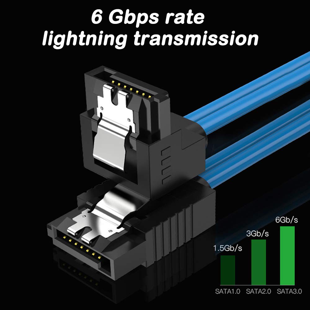 DaKuan Set of 12, Straight and 90 Degree Right-Angle SATA III Cable 6.0 Gbps with Locking Latch, SATA III Cable (6X Black, 6X Blue)